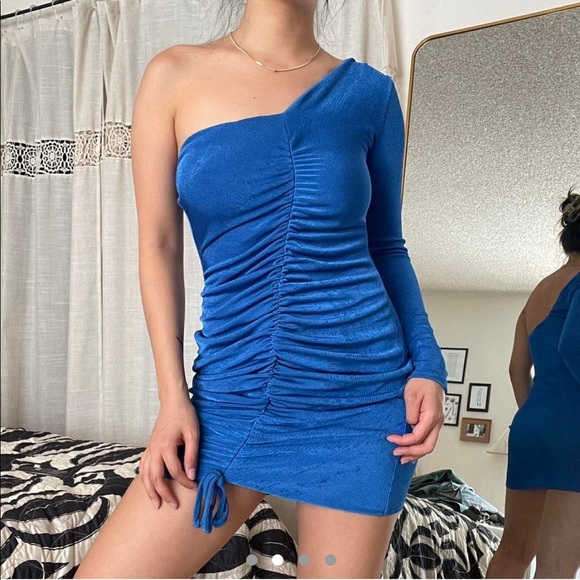 Nasty Gal | Dresses | Nastygal Blue One Shoulder Ruched Dress | Poshmark